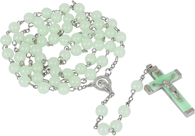 Rosary Beads Catholic - Green Rosaire Glow in the Dark Cross Necklace ...