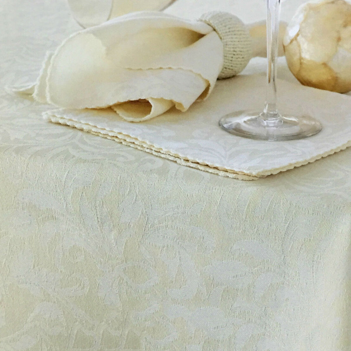 Damask Embossed Tablecloth 160 x 260 cm Ivory (aka Whisper White ...