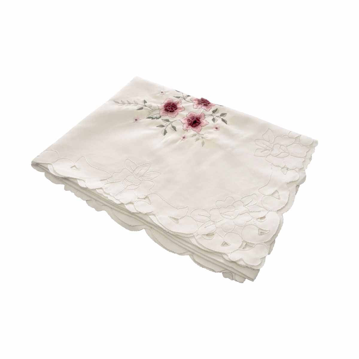 Isadora Flowers Off White Embroidered Rectangular Tablecloth 180 x 275 ...
