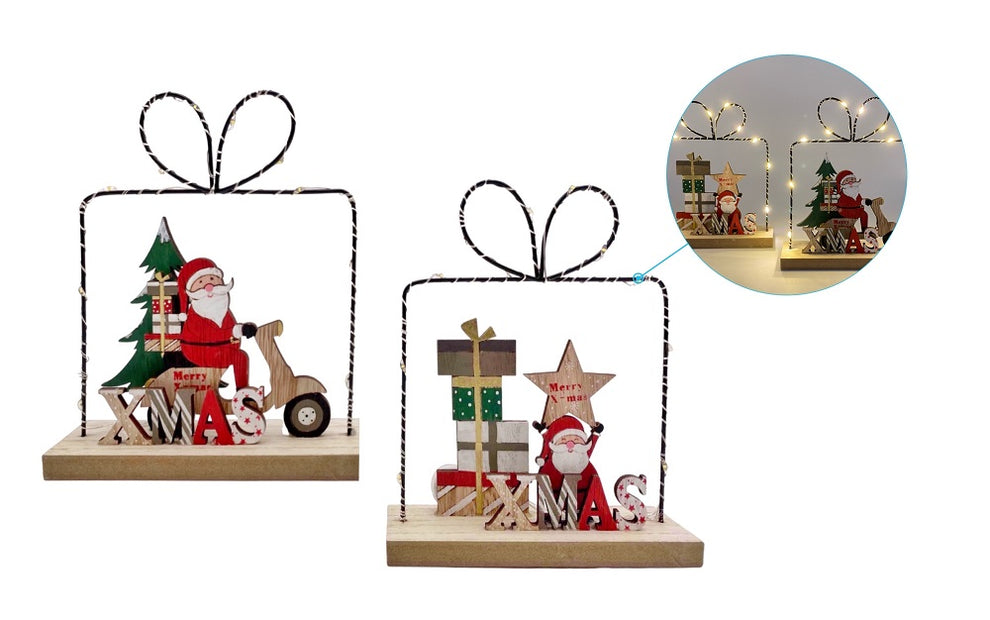 bulk 12 Xmas Santa W Gift Shape Led Lights Assort 18cm – BulkPantry