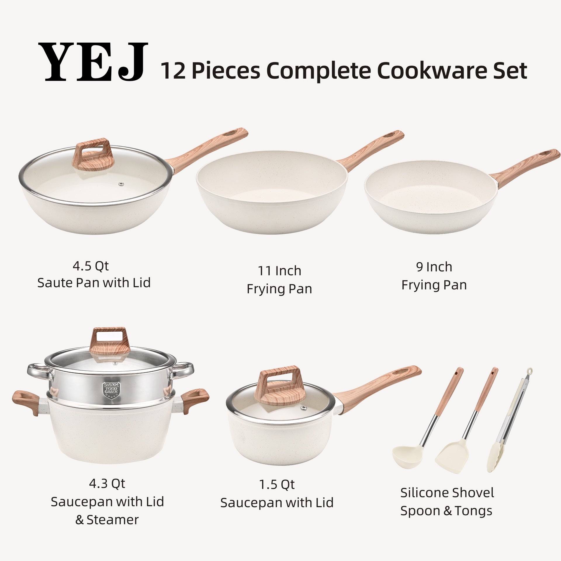 YEJ 12-Piece Non-Stick Complete Cookware Set | Pots, Pans & Utensils ...