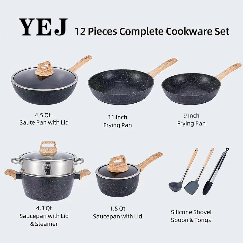 YEJ 12-Piece Non-Stick Complete Cookware Set | Pots, Pans & Utensils ...