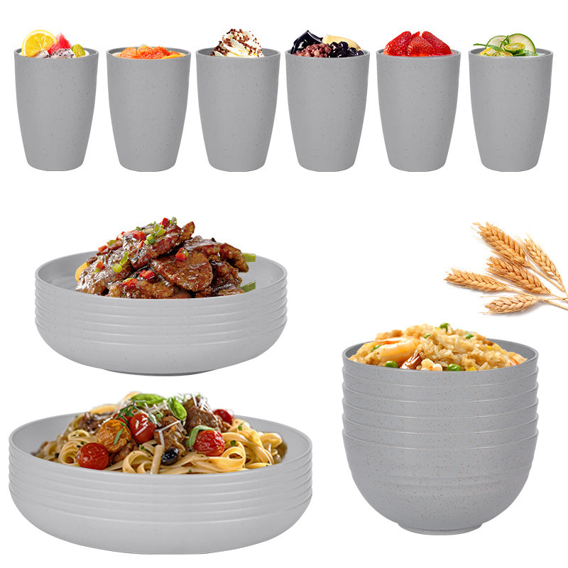 Stylish Light Grey Wheat Straw Dinnerware Set - 24 Pieces Including Pl ...