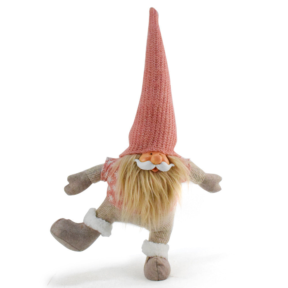 Pink Hat One-Legged Standing Christmas Gnome - Santa & Rudolph Plush F ...