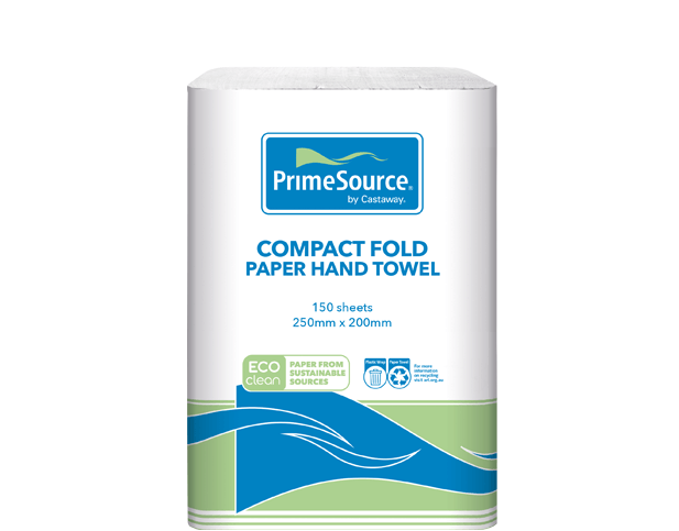 PRIMESOURCE PAPER TOWEL HAND COMPACT FOLD 25 X 19CM 16 X 150'S – BulkPantry